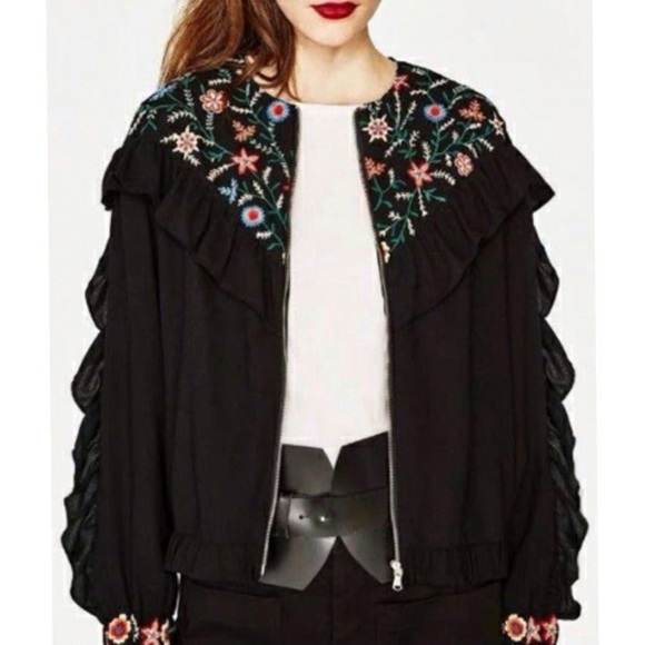 Zara | Jackets & Coats | Zara Embroidered Bomber Jacket | Poshmark